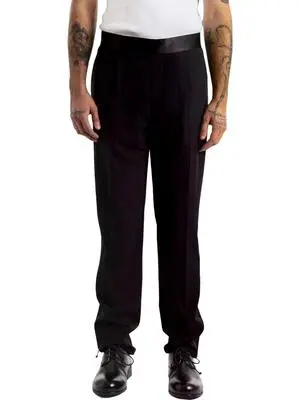 Giorgio Armani Satin-trimmed Pleated Trousers - Black