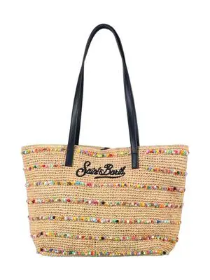 MC2 SAINT BARTH Bead-embellished Striped Tote Bag - Neutrals