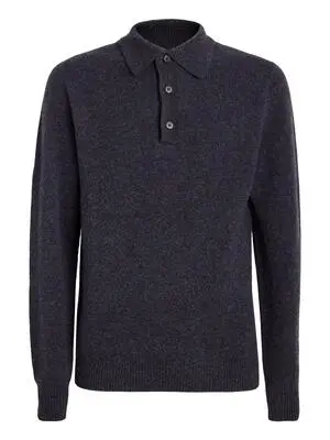 Sunspel Lambswool Knitted Polo Sweater - Navy