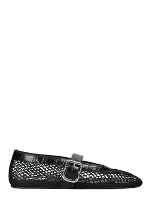Alaïa Croc-embossed Leather Mesh Ballet Flats Black