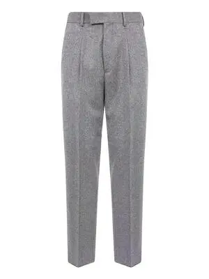 Zegna Herringbone Pleated Wool Trousers - Grey
