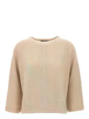 ELENA MIRÒ Rhinestone-embellished Open-knit Sweater - Neutrals