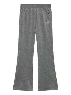 FINGERCROXX Ribbed-knit Logo-patch Flared Trousers - Grey