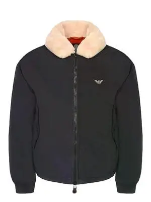 Emporio Armani Shearling-collar Logo-plaque Jacket - Blue