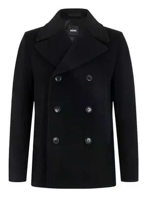 BOSS Slim-fit Double-breasted Short Coat In A Wool Blend - Black