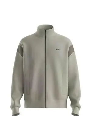 BOSS Zippered Cotton-blend Sweatshirt With Contrast Inserts - Neutrals