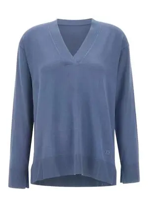ELENA MIRÒ V-neck Fine-knit Top - Blue