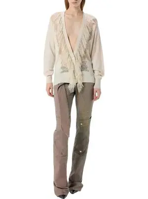 Blumarine Lace-trimmed Flounced Cardigan - Neutrals