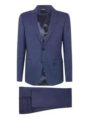 Zegna Wool Single-breasted Suit - Blue