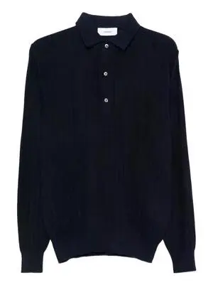 LARDINI Ribbed-knit Long-sleeve Polo Shirt - Blue