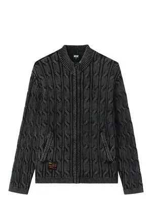 FINGERCROXX Cable-knit Zip-up Cardigan - Grey