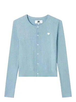CHOCOOLATE Ribbed-knit Heart-patch Cardigan Set - Blue