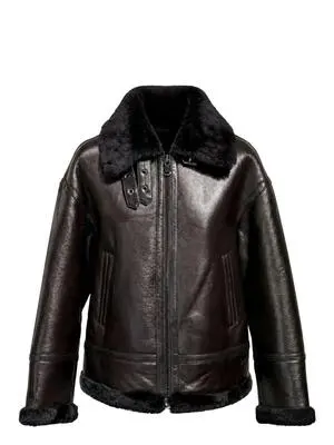 POCHE PARIS Shearling-trim Leather Jacket - Brown