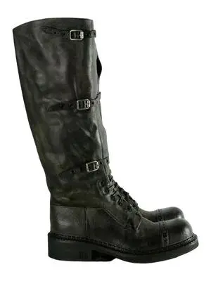 Miu Miu Buckle-strap Leather Boots - Black