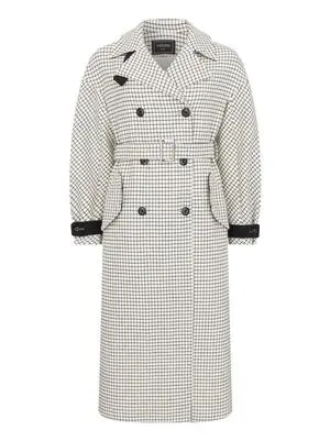 TRIONA Black Windowpane Kate Merino Lambswool Trench Coat - White