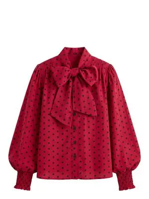 LOUCHE Aditi Spot Tie Neck Blouse - Wine Red
