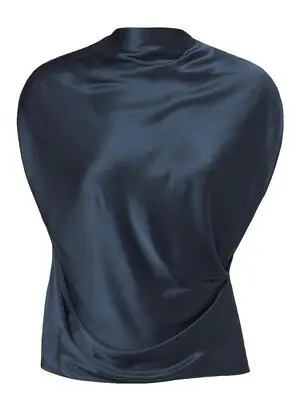 THE SEI Draped Silk Charmeuse Top - Blue