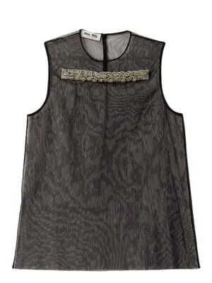 Miu Miu Embellished Tulle Top - Black