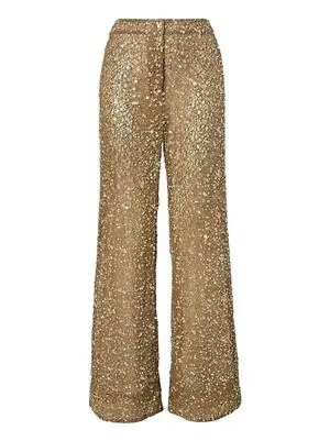 MALINA Pamela Embellished-sequin Straight-leg Trousers - Camel