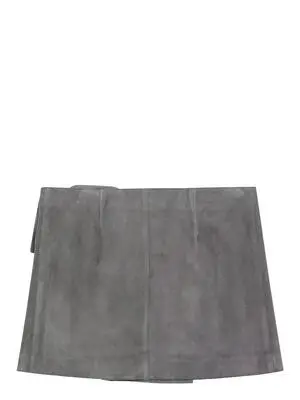 AMI Paris Suede Mini Skirt With Large Buckle Belt - Grey