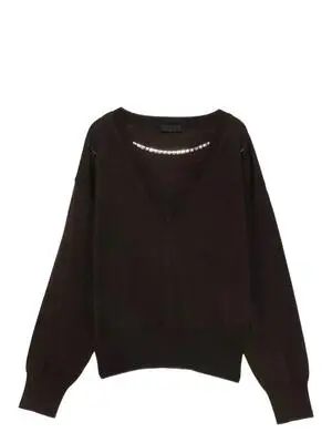 Liu Jo Crystal-embellished V-neck Sweater - Brown