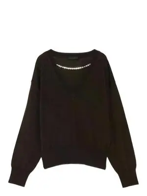 Liu Jo Crystal-embellished V-neck Sweater - Brown