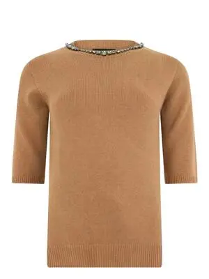 Fabiana Filippi Crystal-embellished Knitted Sweater - Brown