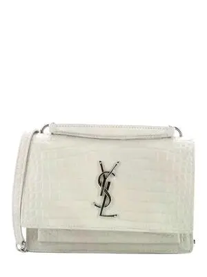 SAINT LAURENT Sunset Top Handle Chain Wallet Crocodile Embossed Leather Crossbody Bag