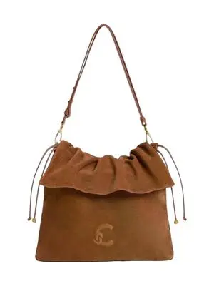 COCCINELLE Medium Lidia Ruffled Suede Shoulder Bag