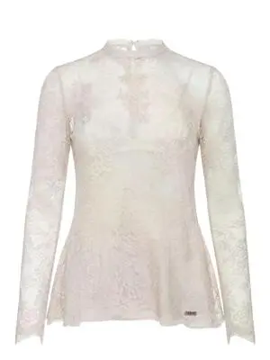 GEMY MAALOUF Lace-overlay Long-sleeve Top - Neutrals