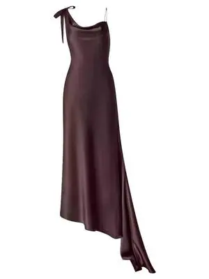 IL VOLO Asymmetrical Bow-detail Midi Dress - Brown