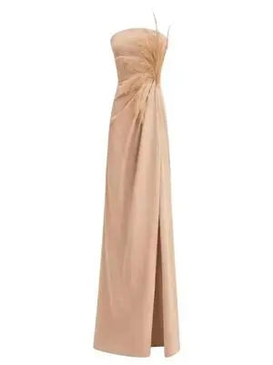 GEMY MAALOUF Strapless Feather-detail Dress - Neutrals