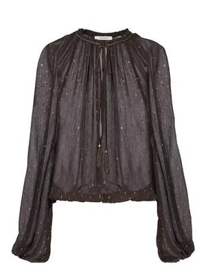 JACQUES WEI Embellished Sheer Blouse - Brown