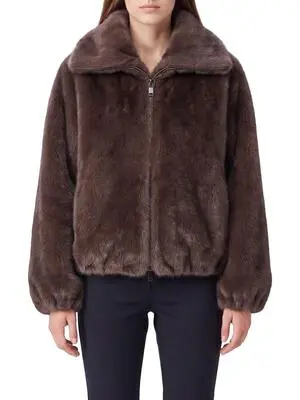 PAROSH P.a.r.o.s.h. Short Faux Fur Jacket With Collar And Zip Closure - Brown