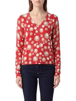 IN BED WITH YOU V-neck Polka Dot Sweater In Pure Wool With Ribbed Trims - Multicolor
