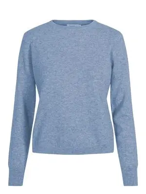 TIRILLM Sasha Basic Cashmere Pullover With Round Neck, Light Denim Melange - Blue