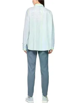 MARCCAIN Vertical-stripe Logo-print Shirt - Blue