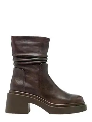 BRUNO PREMI Ruched Platform Ankle Boots - Brown