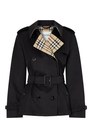 Burberry Double-breasted Belted Checked Cotton-gabardine Trench Coat Black