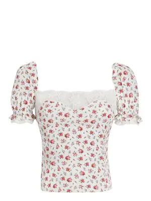 Dolce & Gabbana Small Rose-print Charmeuse Top Shirts And Tops - Multicolor