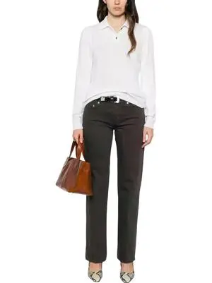 ALLUDE Button-placket Long-sleeve Polo Top - White