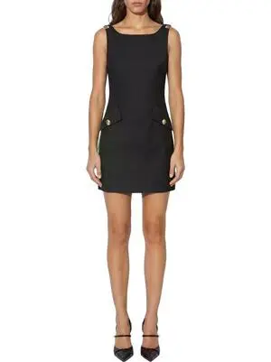 Elisabetta Franchi Mini Dress In Cool Wool Fabric With Logo Details - Black