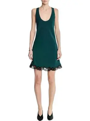 Maria Mcmanus Lace-hem Scoop-neck Mini Dress - Green