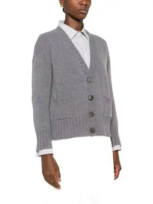 BASE MILANO V-neck Patch-pocket Cardigan - Grey
