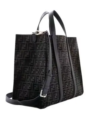 Fendi Convertible Open Zucca Jacquard Fabric And Leather Large Tote Bag - Black