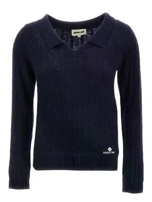 SHUSHU/TONG Cable-knit Polo-collar Sweater - Blue