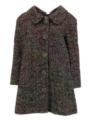 SHUSHU/TONG Herringbone-pattern Buttoned Coat - Brown