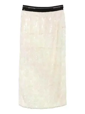 SEMICOUTURE Midi Sequin-embellished Fringed Skirt - Neutrals