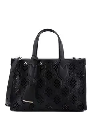 Gucci Convertible Gg Debossed Laser Cut Leather Small Tote Bag - Black