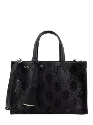 Gucci Convertible Gg Debossed Laser Cut Leather Small Tote Bag - Black